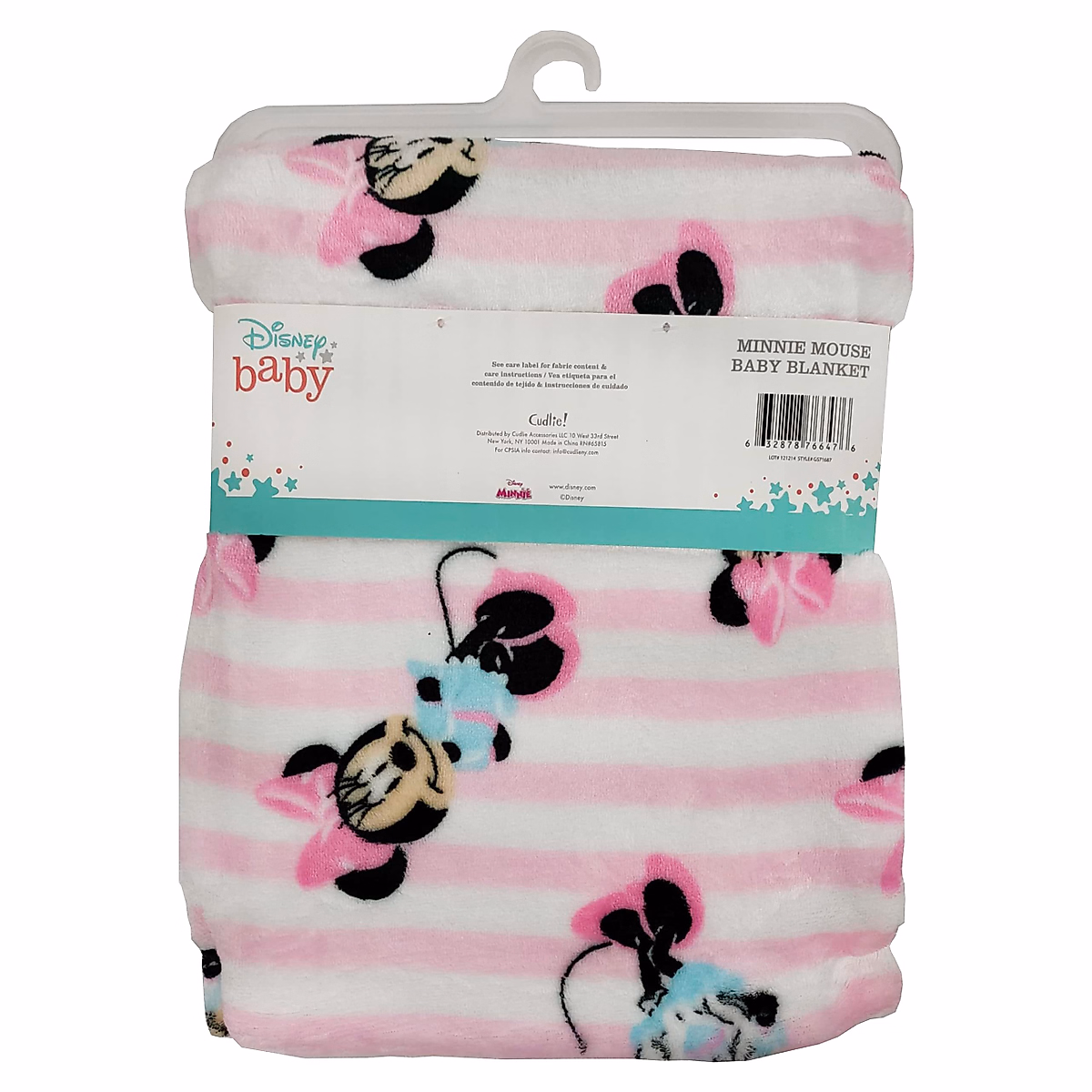 Disney Cudlie Baby Girl Minnie Mouse 1-Ply Flannel Fleece Blanket with Simply Stripe Print