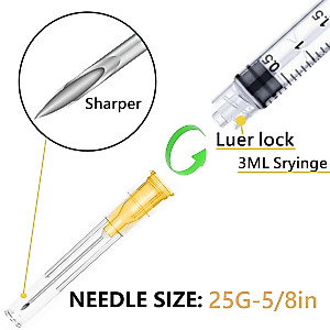 3cc 3ml with 25 Gauge 5/8 Inch, Sterile Lab Utensils Scientific Research, Industrial Dispensing or Liquid Measuring - Pack of 50