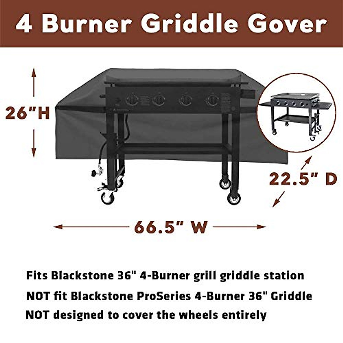 QuliMetal 36 Inch Griddle Cover for Blackstone Outdoor Cooking Flat Top Griddle Station, Camp Chef Flat Top Grill and Most 4 Burner Flat Top Grill Griddle, 600D Heavy Duty Cover with Support Pole