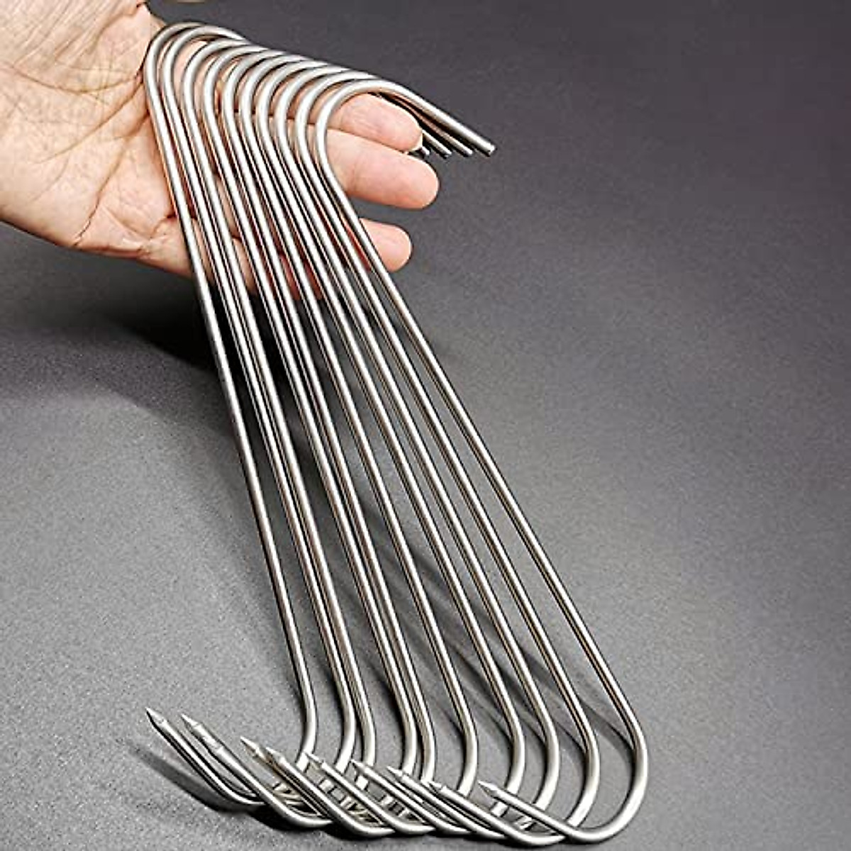 YMXDYM 10 Inch Meat Hooks for Butcher,Heavy Duty Stainless Steel Meat Hooks for Hanging Beef, for Smoker Hot and Cold Smoking,Bacon Hams Duck Turkey, Chicken Hunting Smoking Ribs 6 Pack