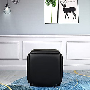 LUGSHIREE 5 in 1 Nesting Ottoman Cube Chair, Stackable Stools, Leather Square Ottoman Bench, Foot Stool with Wheels for Living Room,Dining Room 15.75x15.75x16.54 inches