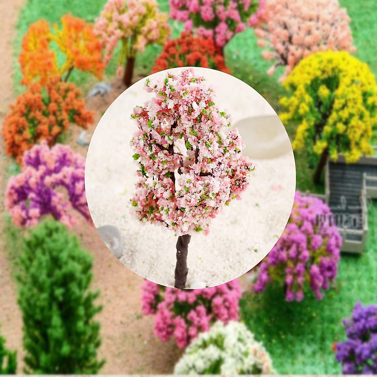 Yetaha 10PCS Pink Flower Model Tree Railway Train Diorama Garden Scenery Layout Architecture Trees for DIY Landscape, 11CM/4.33"