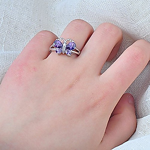 LALISA Butterfly Shaped Purple Amethyst Wedding Ring Women's 10KT White Gold Size 6-10 (7)