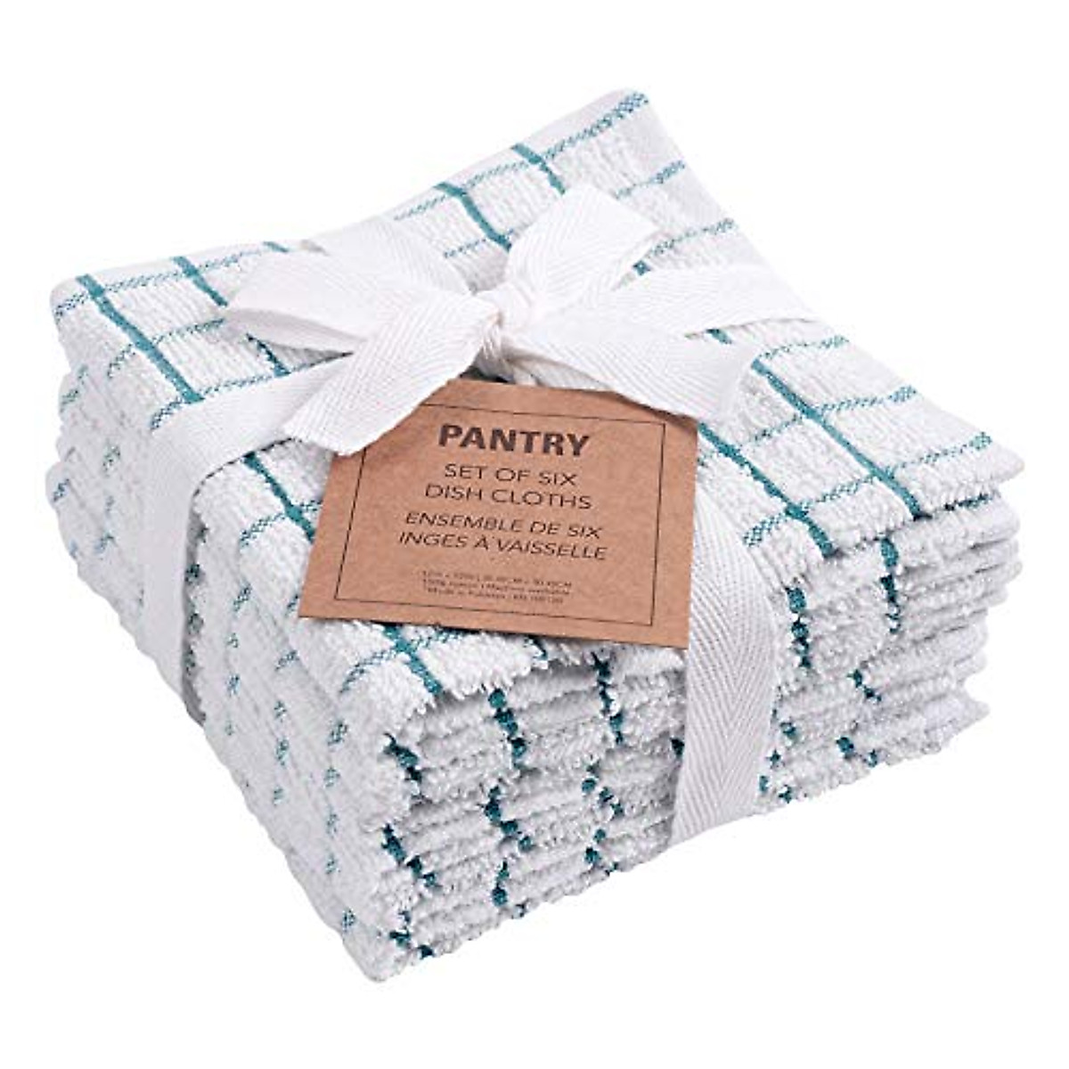 KAF Home Pantry 100% Cotton Checkered Grid Dish Cloths | Set of 6, 12 x 12 Inches | Absorbent and Machine Washable | Perfect for Cleaning Counters, and Any Household Spills (Teal)