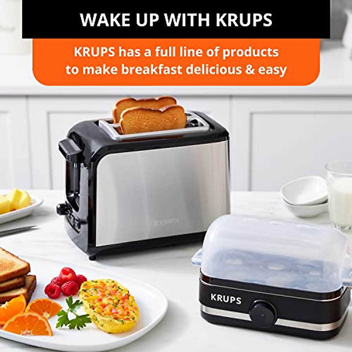 KRUPS Krups Express Toaster KH411D50 Stainless Steel Toaster with Wide Slots, Includes Dust Lid & Crumb Tray, Defrost, Reheat, 7 Browning Levels, 2 Slice, Stainless Steel