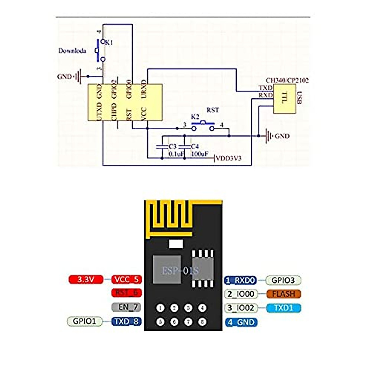 5PCS ESP8266 ESP-01S WiFi Serial Transceiver Module with 1MB Flash for Arduino Python LUA