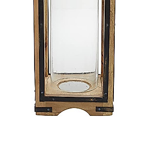 Deco 79 Mango Wood Handmade Pillar Candle Lantern, 8" x 8" x 31", Brown