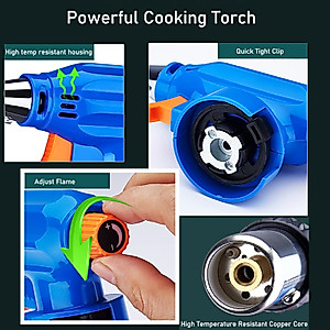Upgraded Butane Grill & Cooking Blow Torch, Kitchen Torches Head Cooking Adjustable Kitchen Culinary Grilling Tool For Sous Vide, Creme Brulee, Baking, Outdoor BBQ (Tank Not Included)
