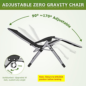 Suteck Zero Gravity Chair, Reclining Camping Lounge Chair w/Removable Cushion, Upgraded Lock and Cup Holder, Reclining Patio Chairs Folding Recliner for Indoor and Outdoor