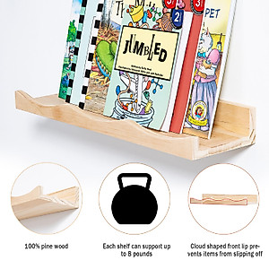 AZSKY Floating Bookshelf for Kids, Picture Ledge Shelf for Wall Decor and Storage 16 Inches Nursery Book Shelves Set 3, Baby Book Shelf for Kids Room Decor(Natural Wood) (Natural, 16Inch)