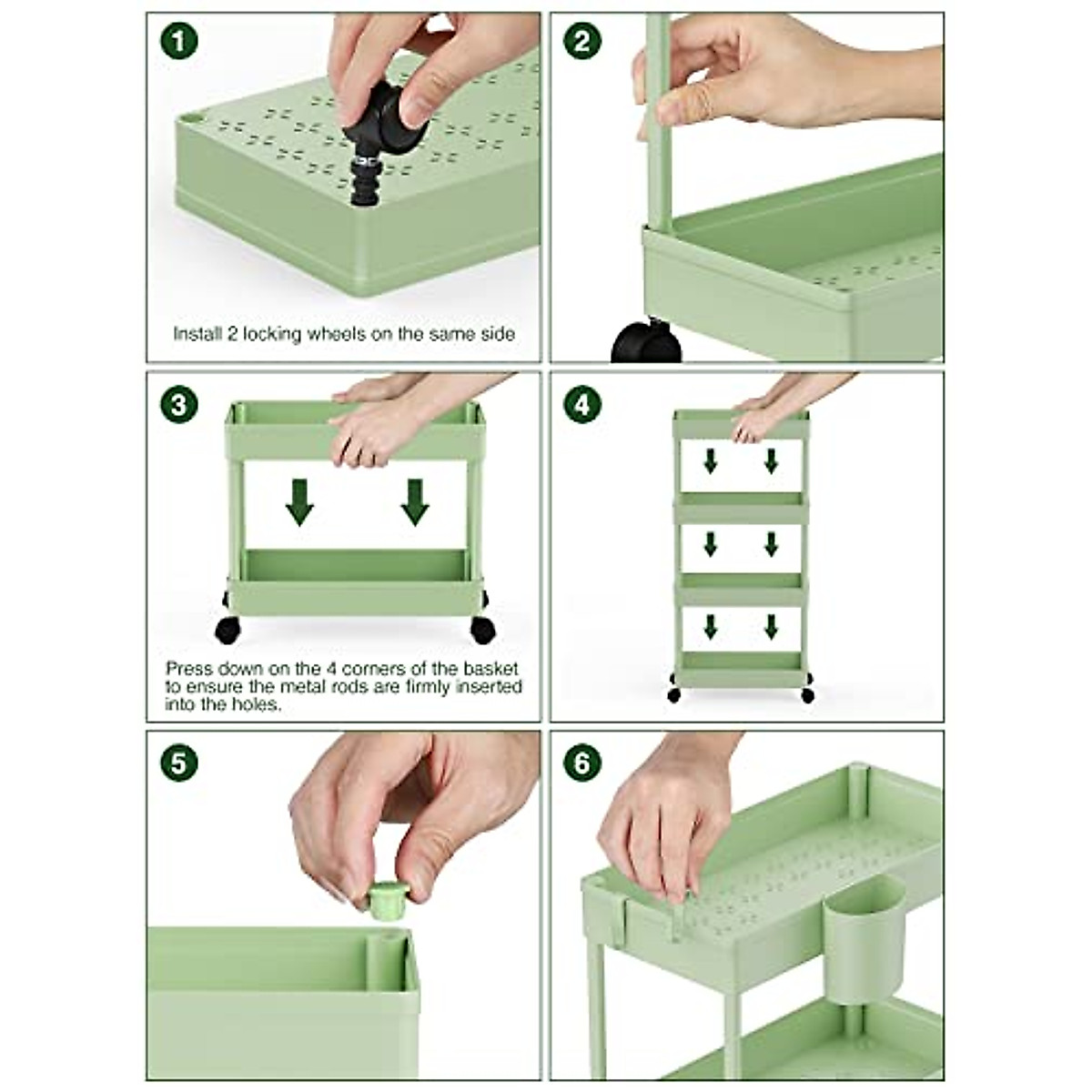 LEHOM Slim Rolling Storage Cart - 4 Tiers Bathroom Organizer Utility Cart Slide Out Storage Shelves Mobile Shelving Unit for Kitchen, Bedroom, Office, Laundry Room, Small Narrow Spaces, Green