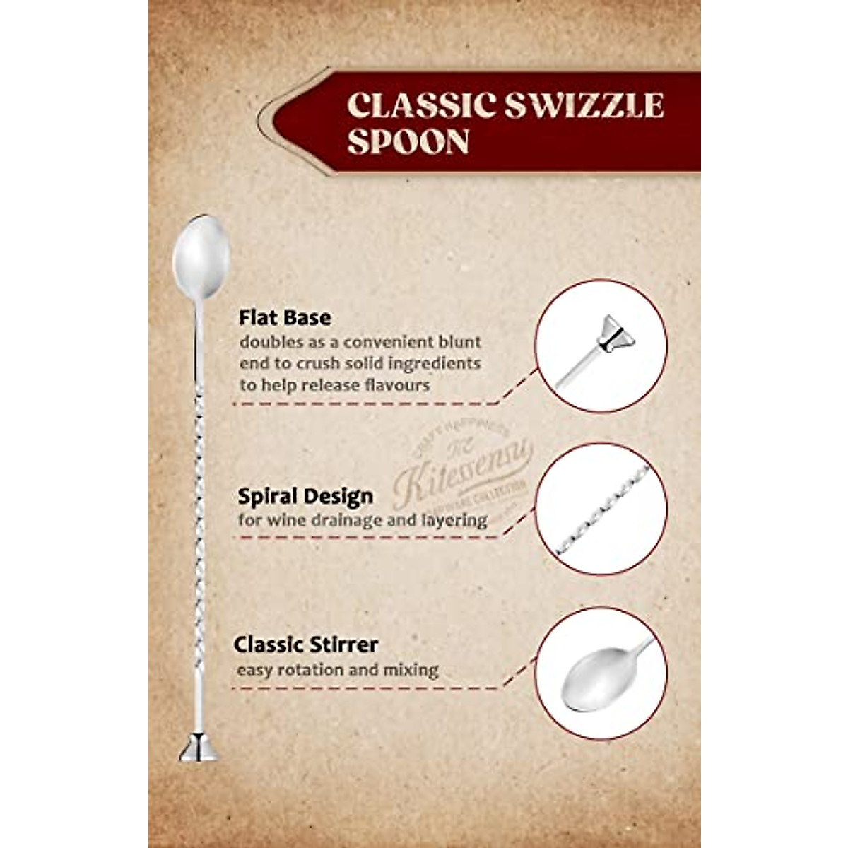 KITESSENSU Bar Spoon, 12 Inches Stainless Steel Cocktail Mixing Spoon With Muddler, Bartender Bar Stirring spoon for Layering, Stirring, Crushed Ice, Spiral Pattern
