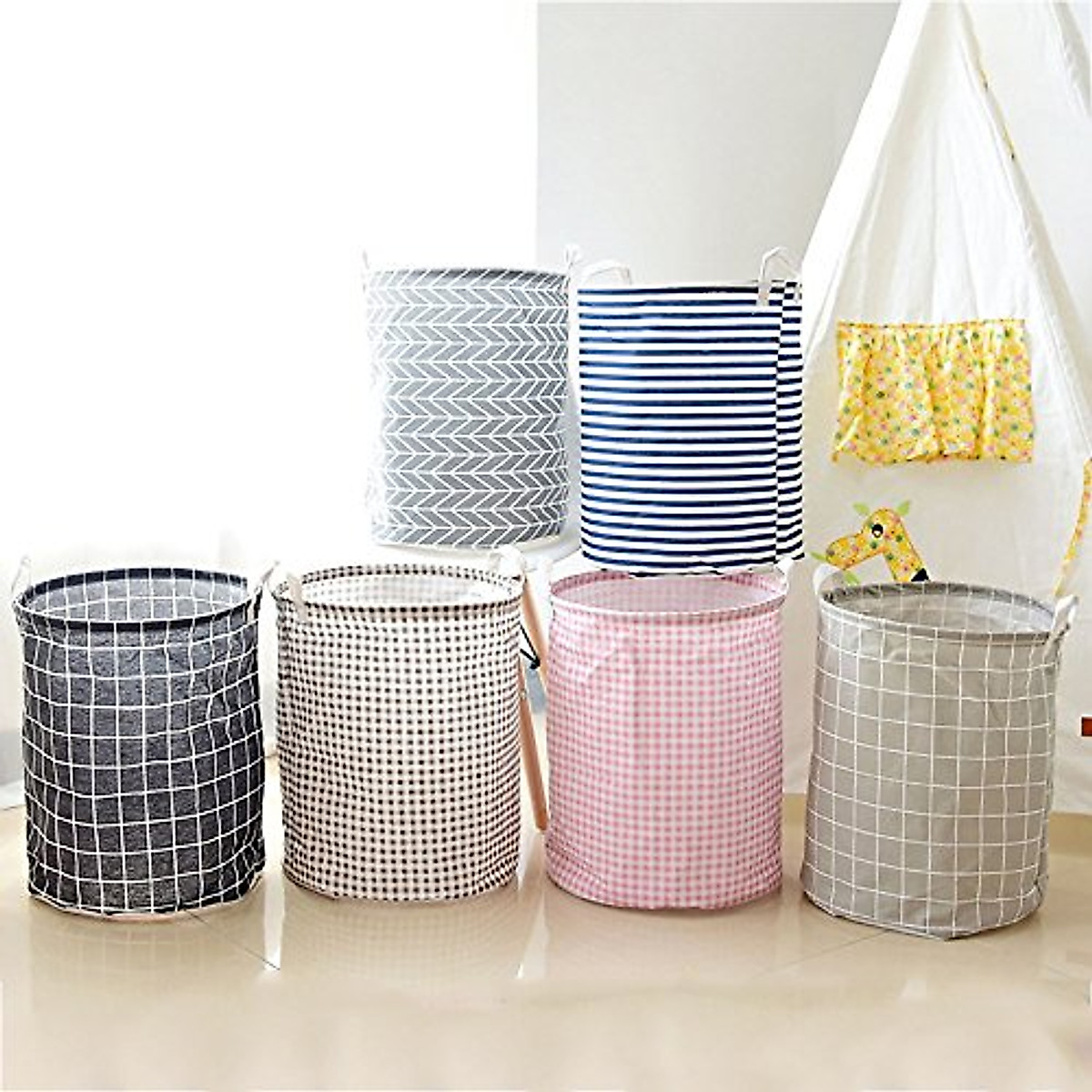 ZLOLIA Fabric Storage Baskets for Shelves, Collapsible Organizer Bin with Handle for Towels, Toys, Clothes, Kids Room, Nursery