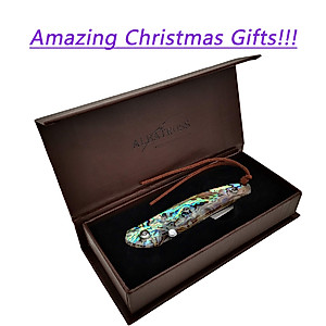 ALBATROSS Pocket Knife Abalone Seashells 6.5'' Modern Damascus Steel Knife Liner Lock Folding Knife Gift Box - HGDK015B