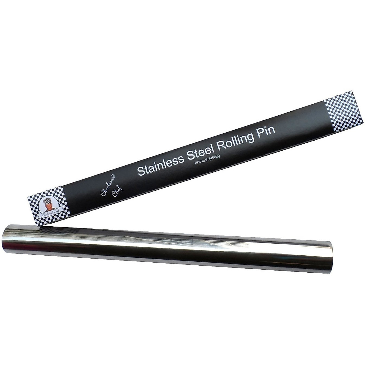 Checkered Chef Stainless Steel French Rolling Pin, Metal Rolling Pin for Baking, Pasta, Fondant, Cookies, Pizza and Dough. Dishwasher Safe.