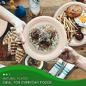 Amozife 100% Compostable 7 Inch Paper Plates, 125 Count Disposable Eco-Friendly Brown Dinner Plates, Biodegradable Heavy Duty Plates for Parties, Weddings, Catering, Events