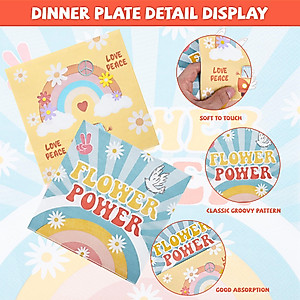 100 PCS Groovy Paper Plates Napkins Boho Groovy Party Supplies 9 inch Disposable 60s 70s Daisy Love Peace Rainbow Party Plates and Napkins for Birthday Baby Shower Party Supplies