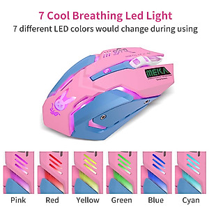 Greshare Gaming Mouse,7 Colors Backlit Optical Game wireless Mice Ergonomic with 2400 DPI and 6 Buttons 4 Shooting with Nano Receiver for Computer/Win/Mac/Linux/Andriod/iOS,Pink.