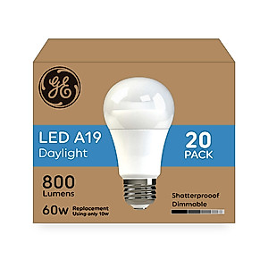 GE LED Light Bulbs, 60 Watt, Daylight, A19 (20 Pack)