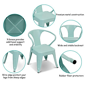 Costzon Kids Table and 2 Chair Set for Indoor/Outdoor Use, Steel Table and Stackable Chairs, Preschool, Bedroom, Playroom, Home, Furniture for Toddlers Boys & Girls(Mint Green, Table & Chairs)