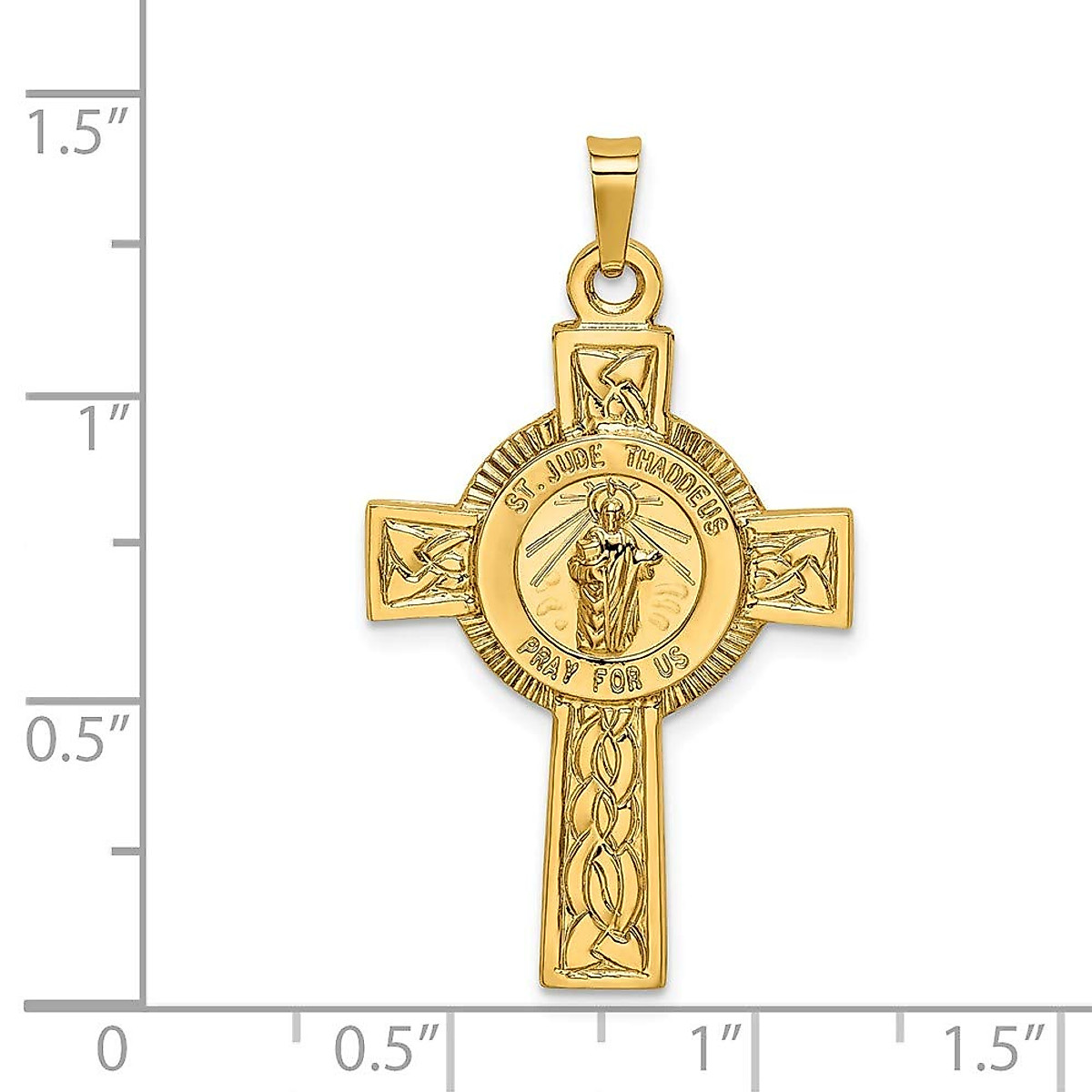 Solid 14k Yellow Gold Cross Catholic Patron Saint Jude Medal Pendant Charm - 37mm x 21mm