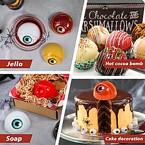 Webake Eyeball Jello Mold Silicone Halloween Jello Mold Shaped with Scary Eyes for Cake, Jelly, Hot Cocoa Bomb, Soap, 6-Cavity Semicircle Ball Mold for Halloween Trick or Treat Party