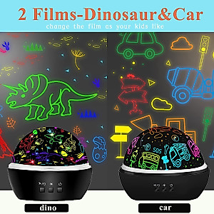 DQMOON Dinosaur Night Light for Kids, Projector with 8 Colors, 360 Rotation, Safe Materials, Ideal Birthday Gift