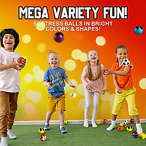 50 Mini Stress Balls For Kids And Adults - Bulk 2 Inch Assorted Soft Stress Relief Balls, Squishy Balls Sensory Fidget Toys, Party Favors, Birthday Gifts Goodie Bag Stuffers Stocking Stuffers For Kids