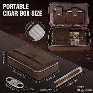 SEMKONT Travel Cigar Humidor Portable Travel Cigar Case with 4 Cigar Tube, Leather Travel Cigar Humidor Include Cigar Cutter, Men's Cigar Accessories Gift Set (Brown)