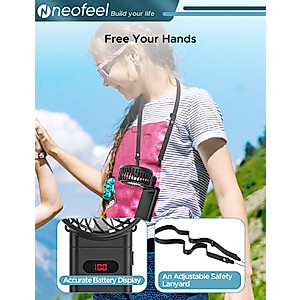 neofeel Portable Handheld Fan, 4000mAh 15hrs Personal Fan with Adjustable Lanyard, 4 Speeds Battery Operated Fan In Rechargeable for Hiking, Travel, Office, School, Camping