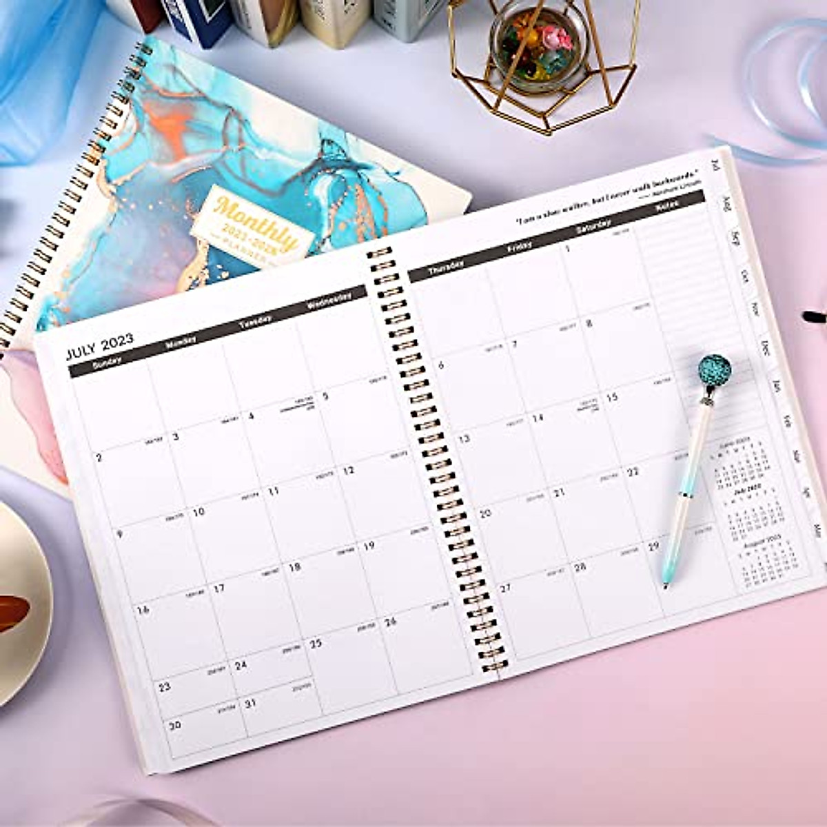 2023-2025 Monthly Planner/Calendar - Jul. 2023 - Jun. 2025, Monthly Planner 2023-2025, 8.5" × 11", Two-Year Monthly Planner with Flexible Cover, Monthly Tabs, Pockets - Pink Waterink