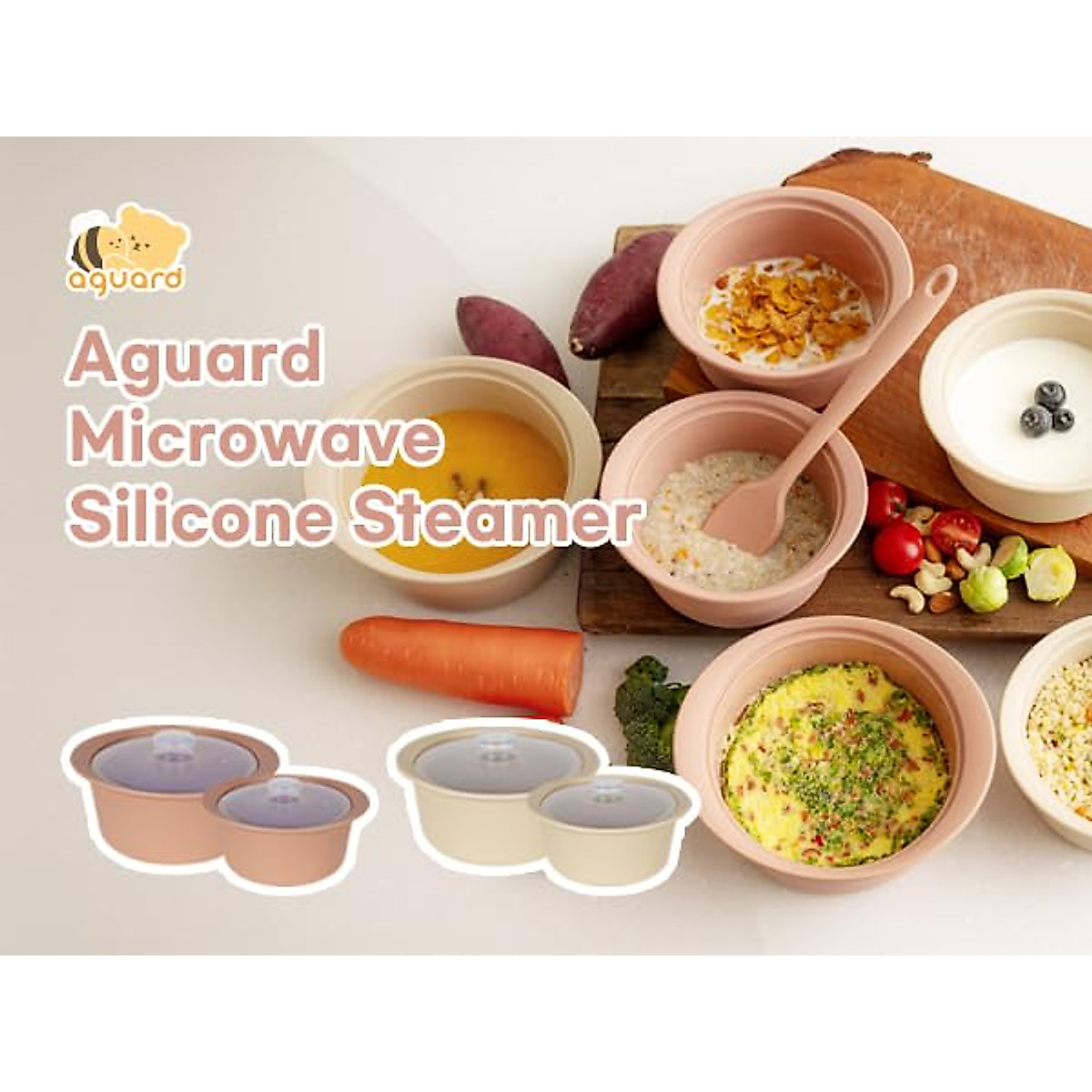 AGUARD MOMOBIN Microwave Silicone Steamer for Baby Food, Dishwasher & Oven Safe to 482°F, Easy Clean, Korea Made (Terracotta Rose, 27.1oz (800ml))