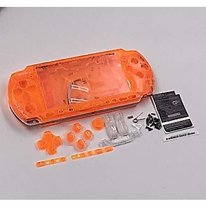 Full Shell Housing Case Cover with Buttons Kit Set for Sony PSP3000 PSP 3000 3001 3002 3003 3004 Series Replacement - Clear Orange