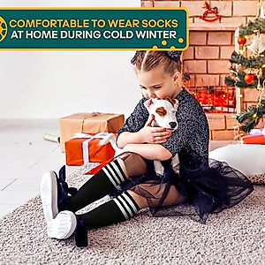 V TOWER 6 Pairs Soccer Socks for Girls Knee High Socks White Soccer Socks Youth Long Socks for Boys Black Socks for Boys 8-10 Years