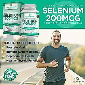 PurePremium Selenium Supplement (Selenomethionine) 100 Once Daily Selenium 200mcg Caps. Supports Immune System, Prostate and Reproductive Function - Essential Trace Mineral - Selenium 200 mcg