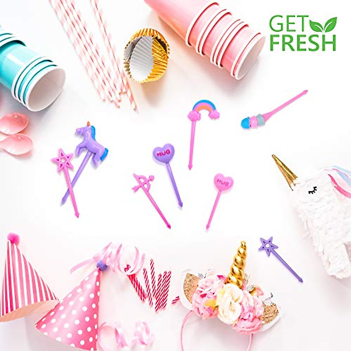 GET FRESH Food Picks for Kids – 24 pcs Unicorn Bento Food Picks for Toddlers Lunch Decoration – Cute Decorative Plastic Animal Food Picks for Children – Reusable Bento Box Toothpicks Set for Lunch