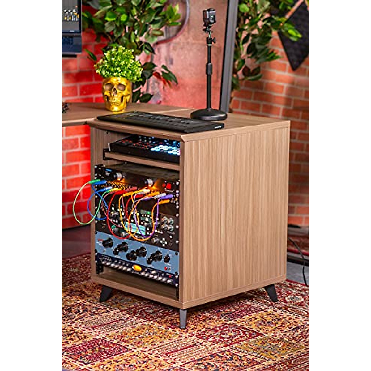 Gator Frameworks Elite Series 10U Studio Rack Desk with Slide-Out Tray and Rear Cable Passthrough; Dark Walnut Finish (GFW-ELITEDESKRK-BRN)