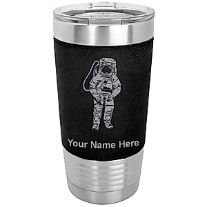 LaserGram 20oz Vacuum Insulated Tumbler Mug, Astronaut, Personalized Engraving Included (Faux Leather, Black)