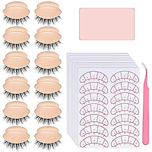 6 Pairs Replacement Eyelids Removable Realistic Eyelids with Eyelashes for Mannequin Head with 10 Pieces Eye Mapping Stickers for Lash Extension Training Eyelash Practice, Makeup Eyelash (Nude)