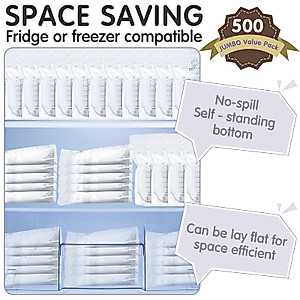 Frienda 500 Count Breastmilk Storage Bags 6 oz Breast Milk Bags for Freezing Self Standing Breast Milk Storing Bags for Breastmilk Leak Proof Double Zipper Seal Breastfeeding Storage Container