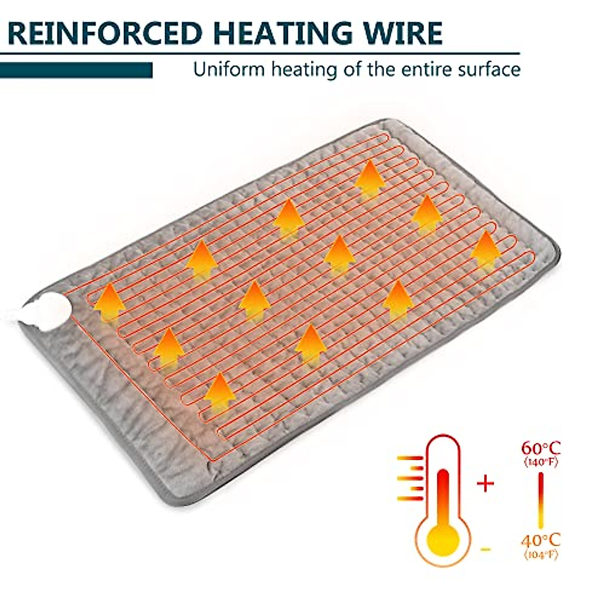 Electric Heat Pad for Back Pain and Cramps Relax - Electric Heat Pad with 6 Heat Settings (Silver Gray, 24''×12‘’)