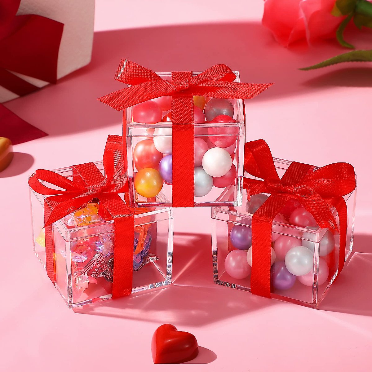 12 Pieces Clear Acrylic Plastic Square Cube Small Acrylic Box Acrylic Storage Containers with Lid Stackable Cube Containers Acrylic Container with Lid for Candy Jewelry Display (2.2 x 2.2 x 1.8 inch)