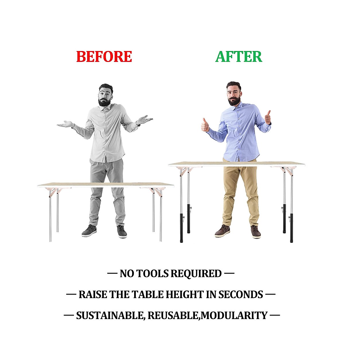 Herbert-fty Folding Table risers for Folding Tables Straight/Bent Leg, Dural Folding Table Leg Extensions 4 Levels/Heights Table Leg Extenders-All for Treating Your Back Pain(4-Pack)(17.3 in (44cm)