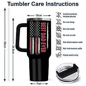 34HD Best Dad Tumbler with Handle & Straw, 40oz Stainless Steel Insulated American Flag Coffee Mug for Men, Birthday Christmas Father Day Gifts for New Papa Bonus Dad Husband Grandpa