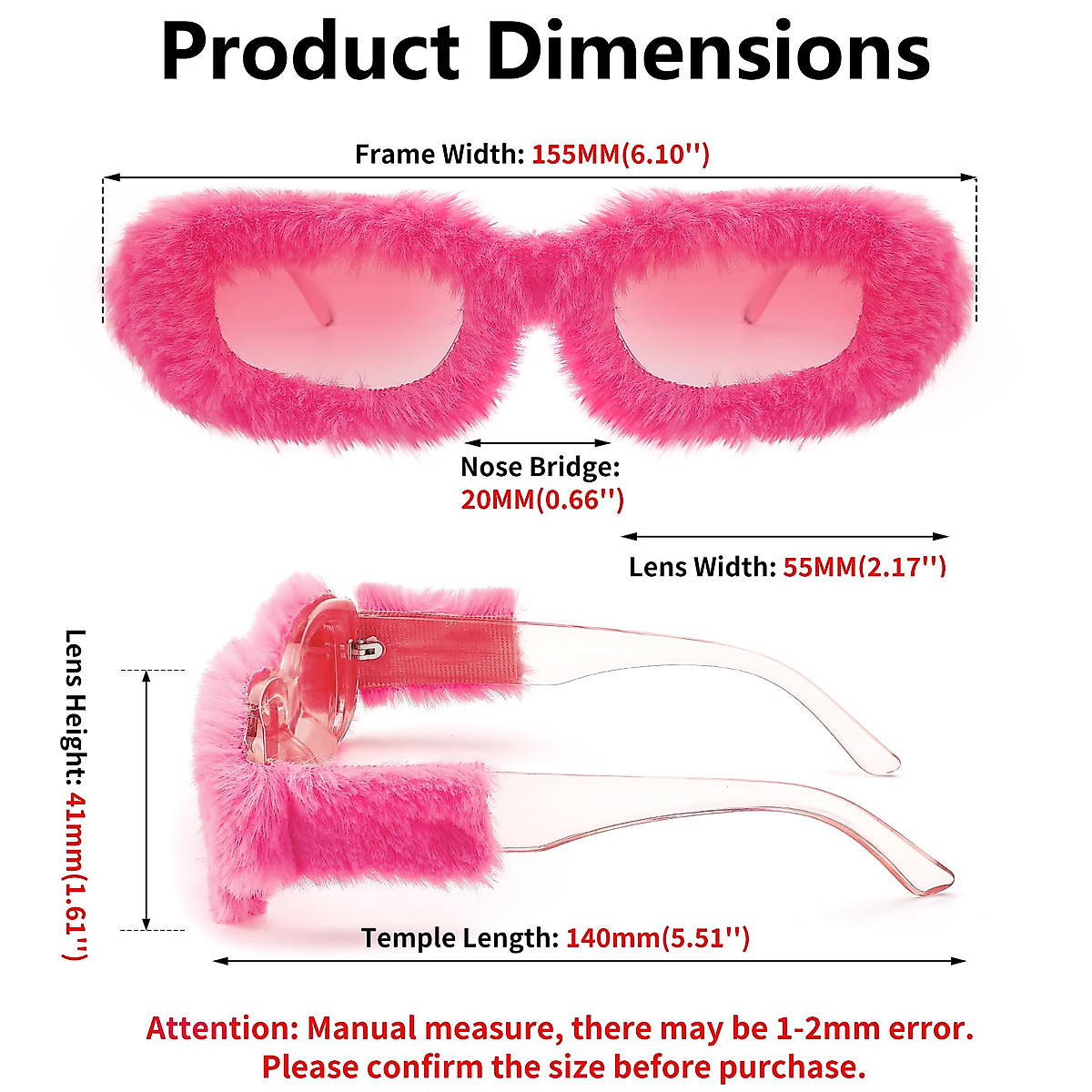 FEISEDY Women Plush Fuzzy Small Rectangle Sunglasses Punk Soft Velvet Shades Ladies Handmade Party Cosplay Eyewear B4093