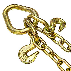 Johnstown Towing Chain Bridle with 8 Inch J Hooks and Alloy T Hooks - Grade 70 Chain - 40 Inches Long - 4,700 Pound Safe Working Load