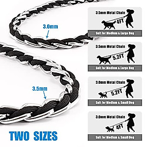 Chew Proof Metal Leash Chain Dog Leash for Medium Large Dogs, Chain Link Dog Leash Anti Chew 5FT Strong Anti Bite Dog Leash Comfortable Soft Padded Handle Black