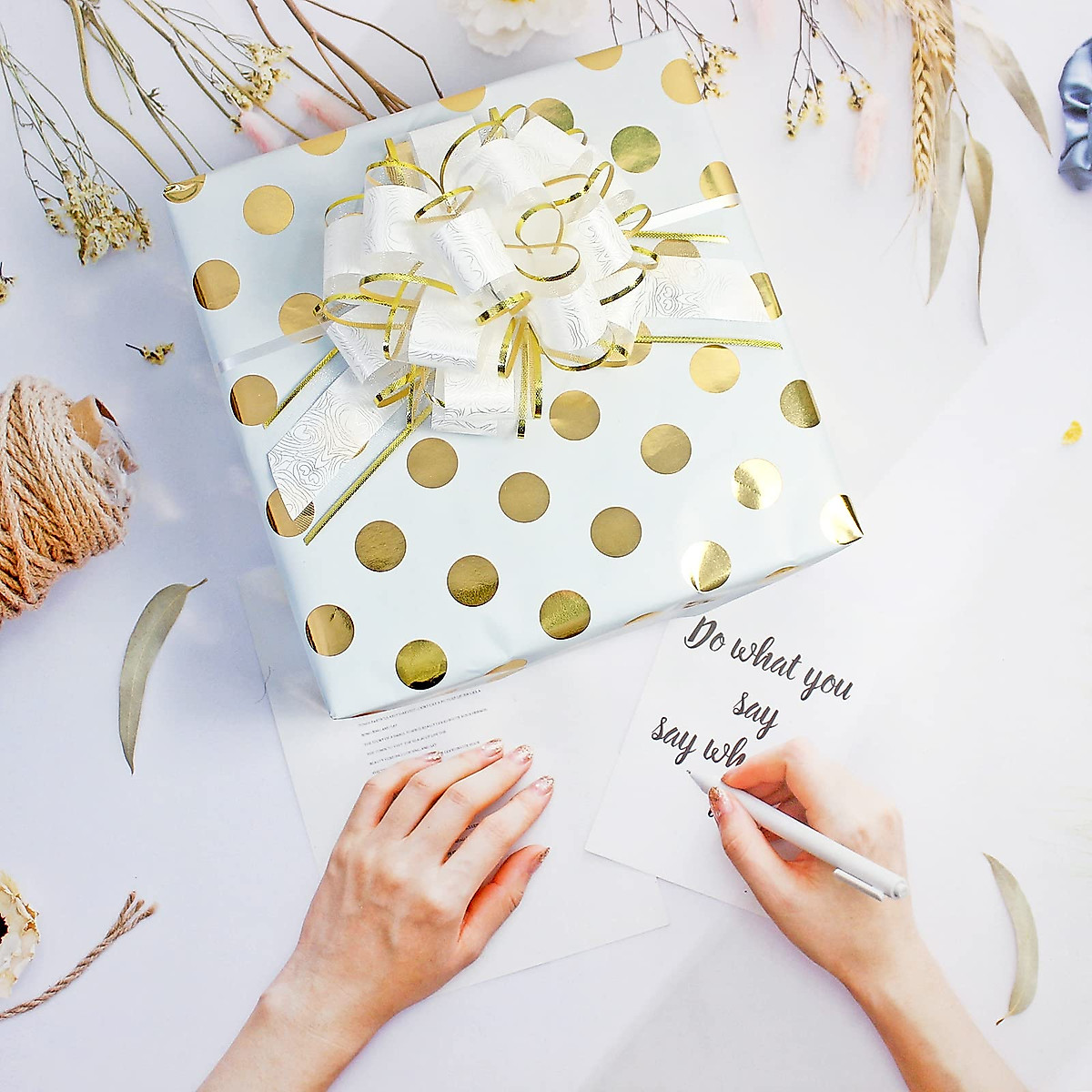 WEWILUCK Gift Bow for Gifts Wrapping, 10 PCS White Pull Bows with Golden Line for Christmas Tree, Xmas Presents, Wedding Decor, Basket Decoration, Birthdays, Holidays Present Wrap Supplies