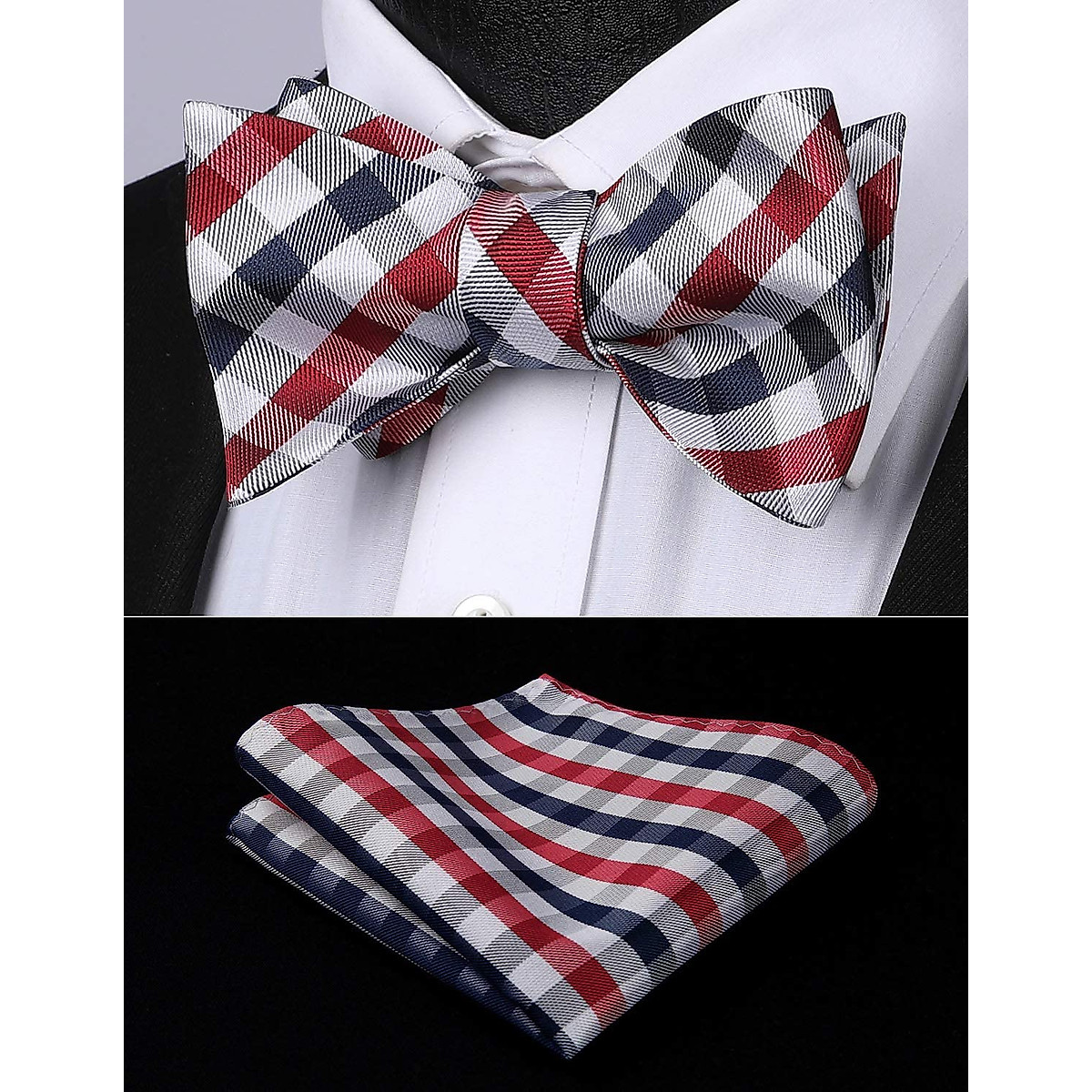 HISDERN 3pcs Mixed Design Classic Men's Self-Tie Bow tie & Pocket Square - Multiple Sets,B3-05,One Size