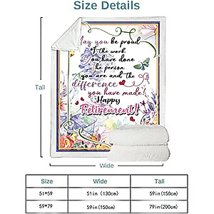Retirement Gifts for Women 2023, Best Retirement Gifts for Mom Grandma Wife Boss, Farewell Gifts for Coworkers, Ultra-Soft Floral Happy Retirement Throw Blanket for Teachers,Nurses, 60"x 50"